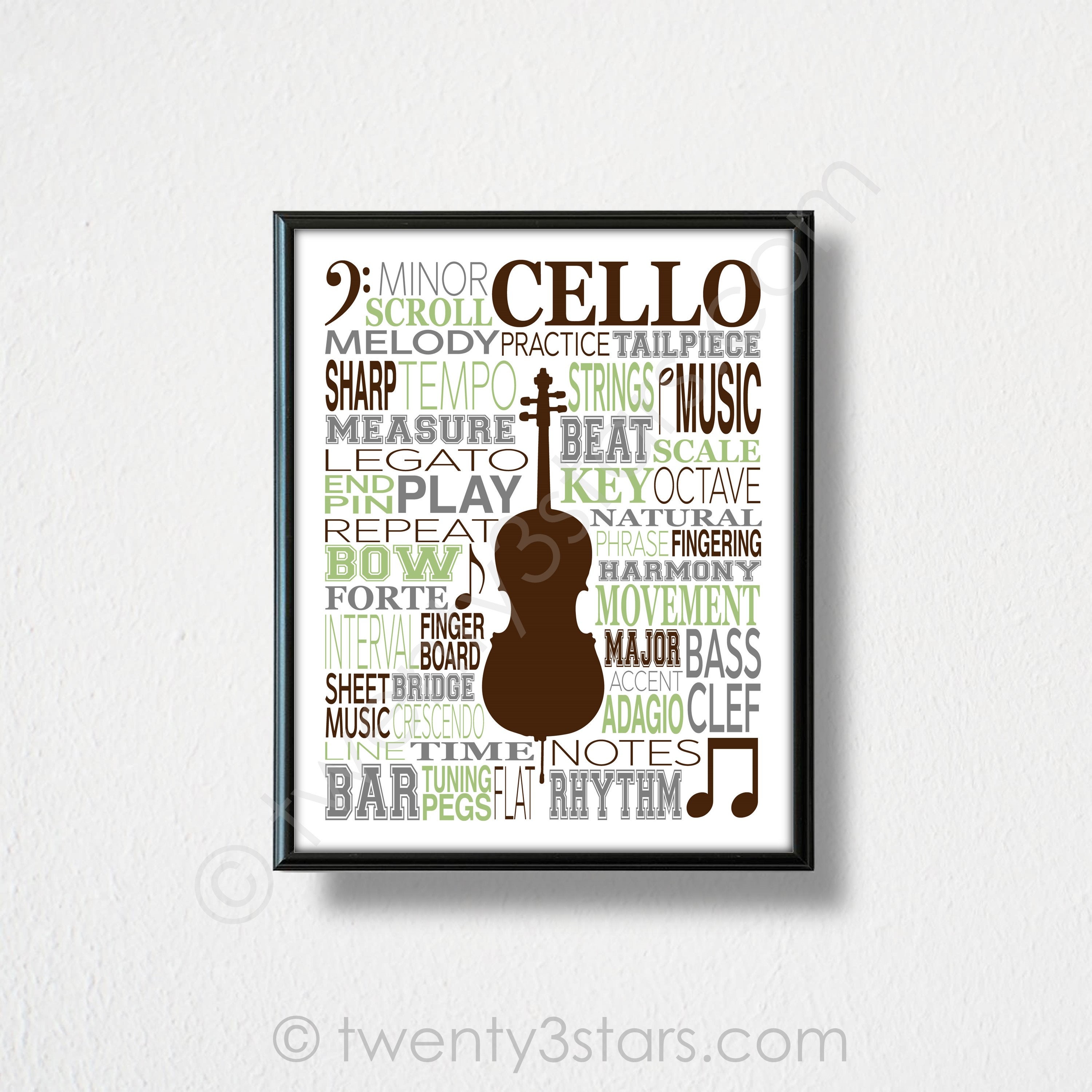Cello Wall Art Print: Custom Colors and Name - Orchestra Theme - Etsy