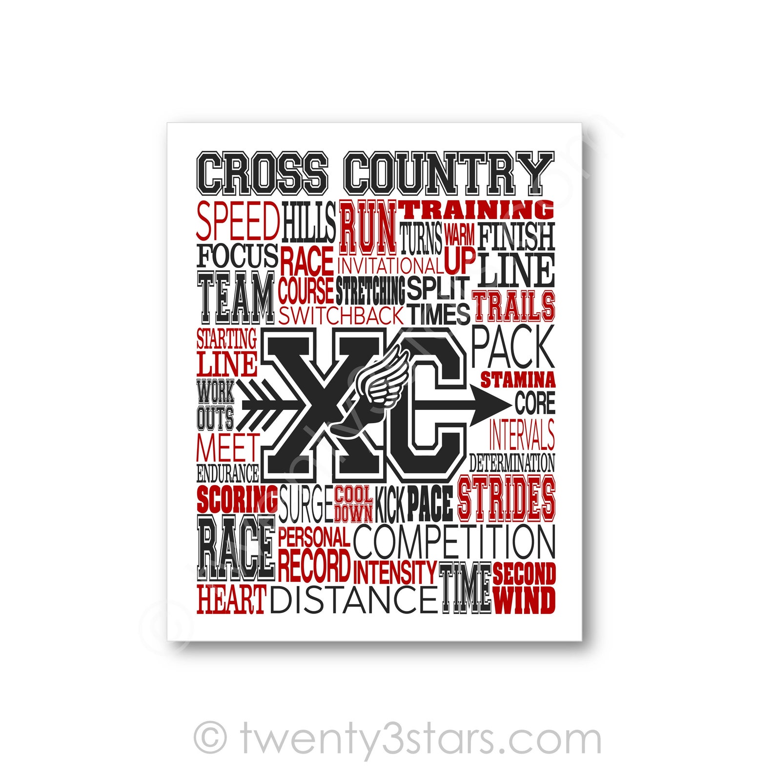 Custom Cross Country Typography Art: Runner/coach Gift - Etsy