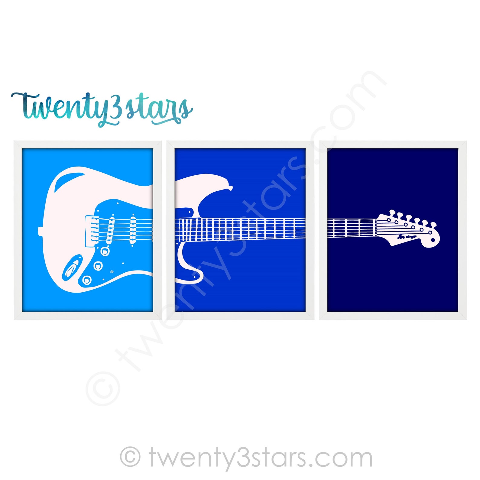Electric Guitar Poster Art Prints Guitar Wall Triptych | Etsy