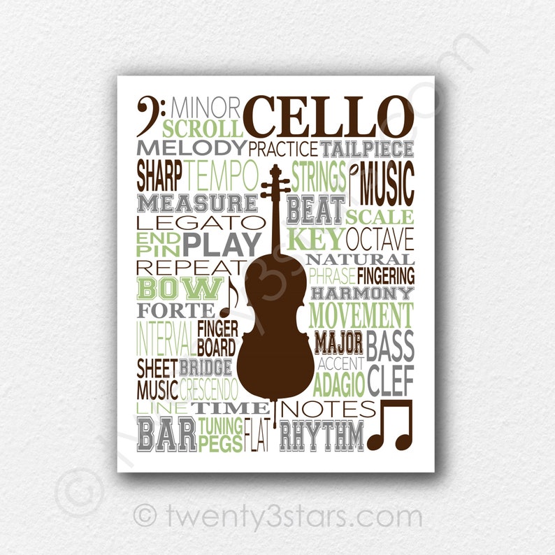 Cello Wall Art Print: Custom Colors and Name - Orchestra Theme - Etsy