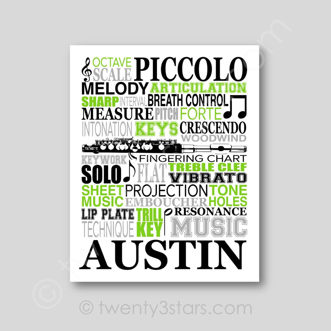 Custom Piccolo Word Poster, Gift for Piccolo Player, School Marching ...