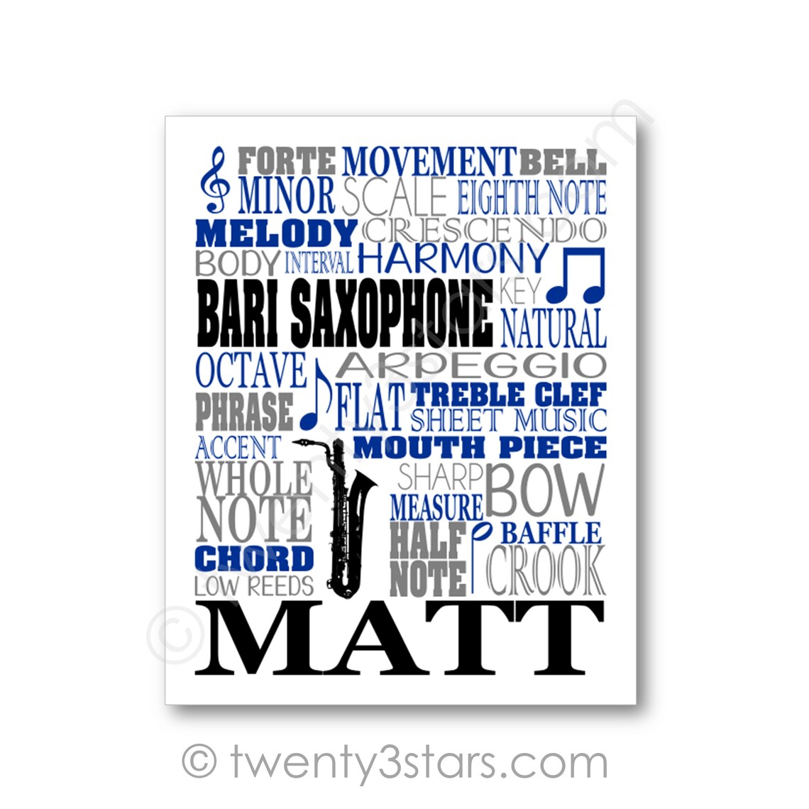 Saxophone Typography Poster Gift for Saxophone Player - Etsy