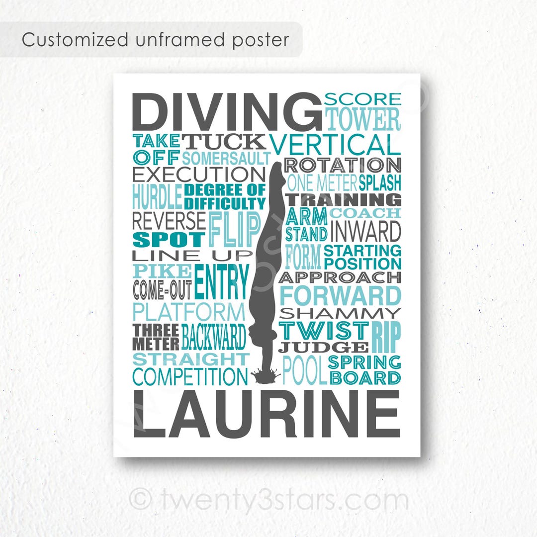Personalized Diving Poster, Diving Typography Art, Gift for Diver ...