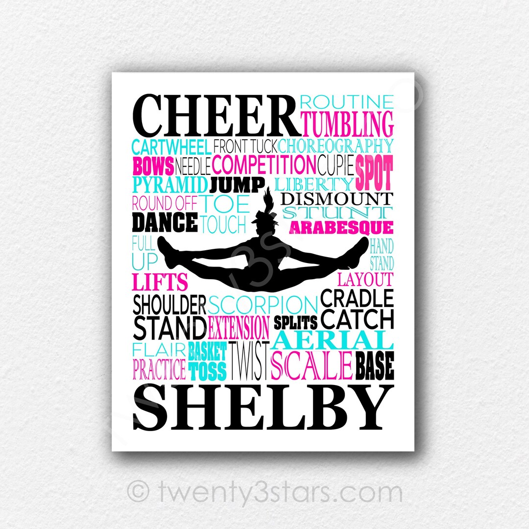 Custom Cheer Squad Gift, All Star Cheer Art, Cheerleading Typography ...