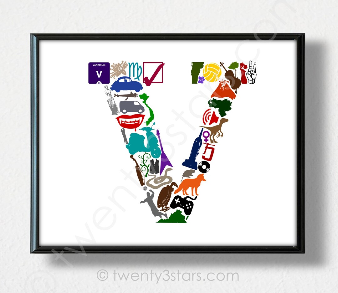 Letter V Poster Letter V is For Art V Nursery Wall Art - Etsy Nederland