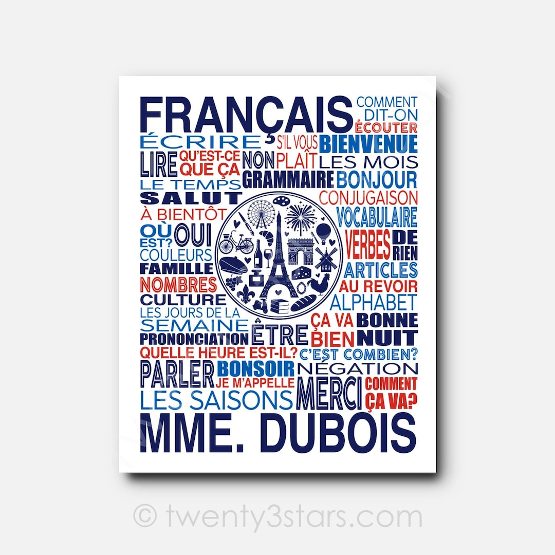 French Teacher Poster: Customizable Colors and Names (unframed) - Etsy