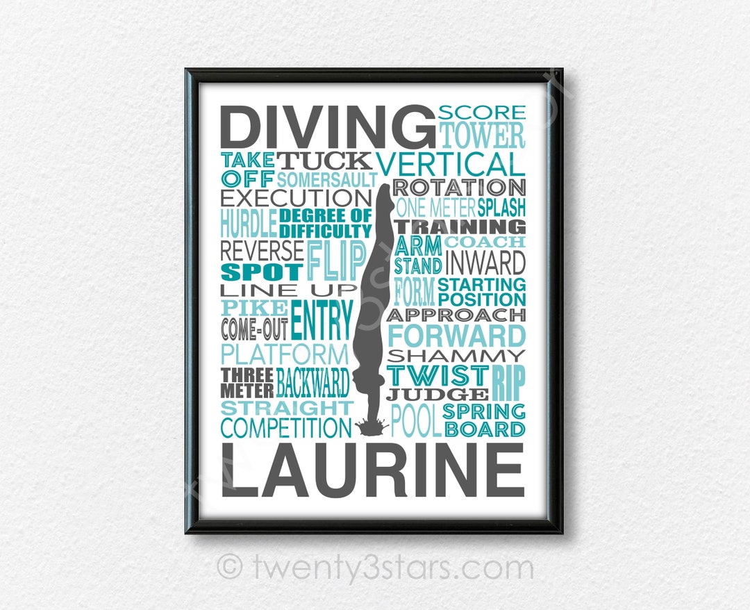 Personalized Diving Poster, Diving Typography Art, Gift for Diver ...