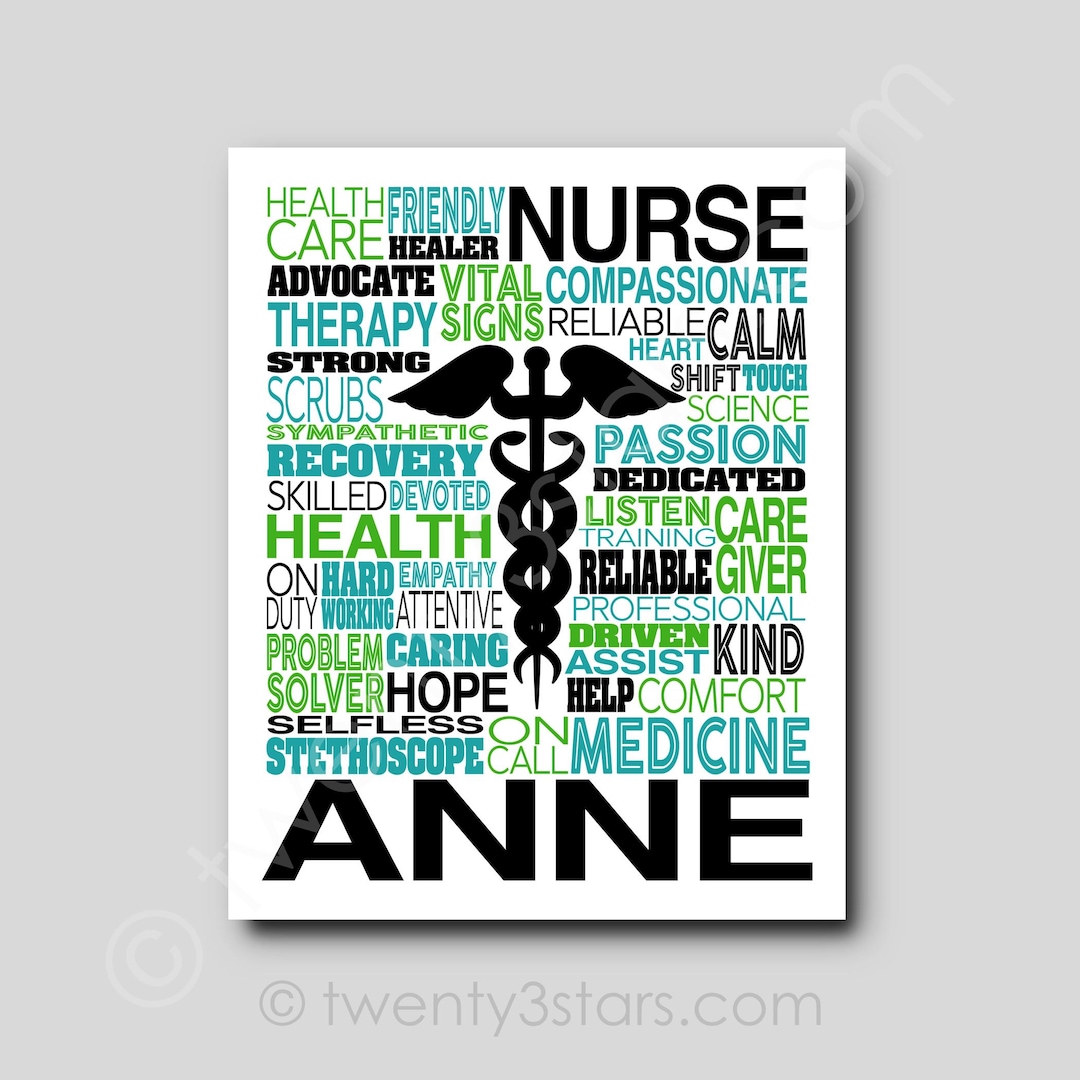 Nurse Typography Poster, Nursing Student Wall Art, Nurse Word Art ...