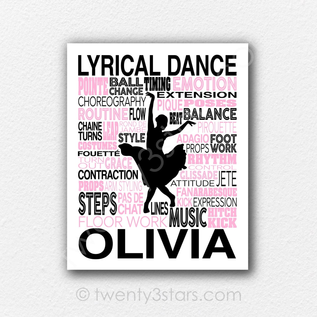 Lyrical Dance Poster, Personalized Lyrical Dancer Art, Dance Teacher ...
