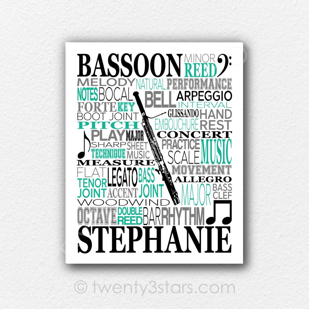 Bassoon Poster Typography, Bassoonist Poster, Bassoon Player Gift ...