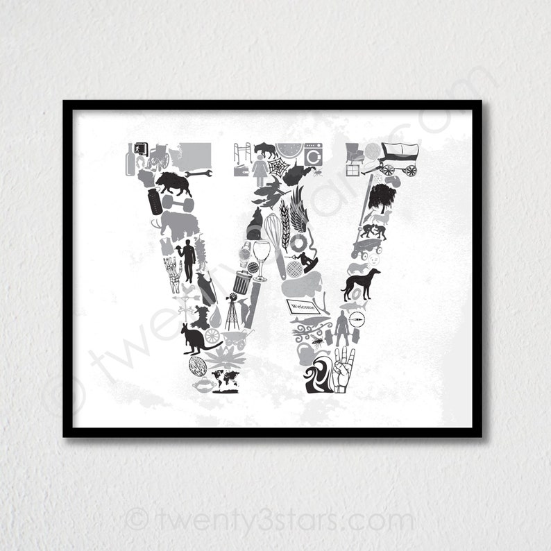 Letter W Wall Art: Custom Nursery or Wedding Print - Etsy