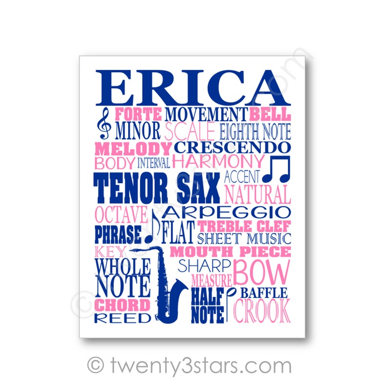 Saxophone Typography Poster Gift for Saxophone Player | Etsy