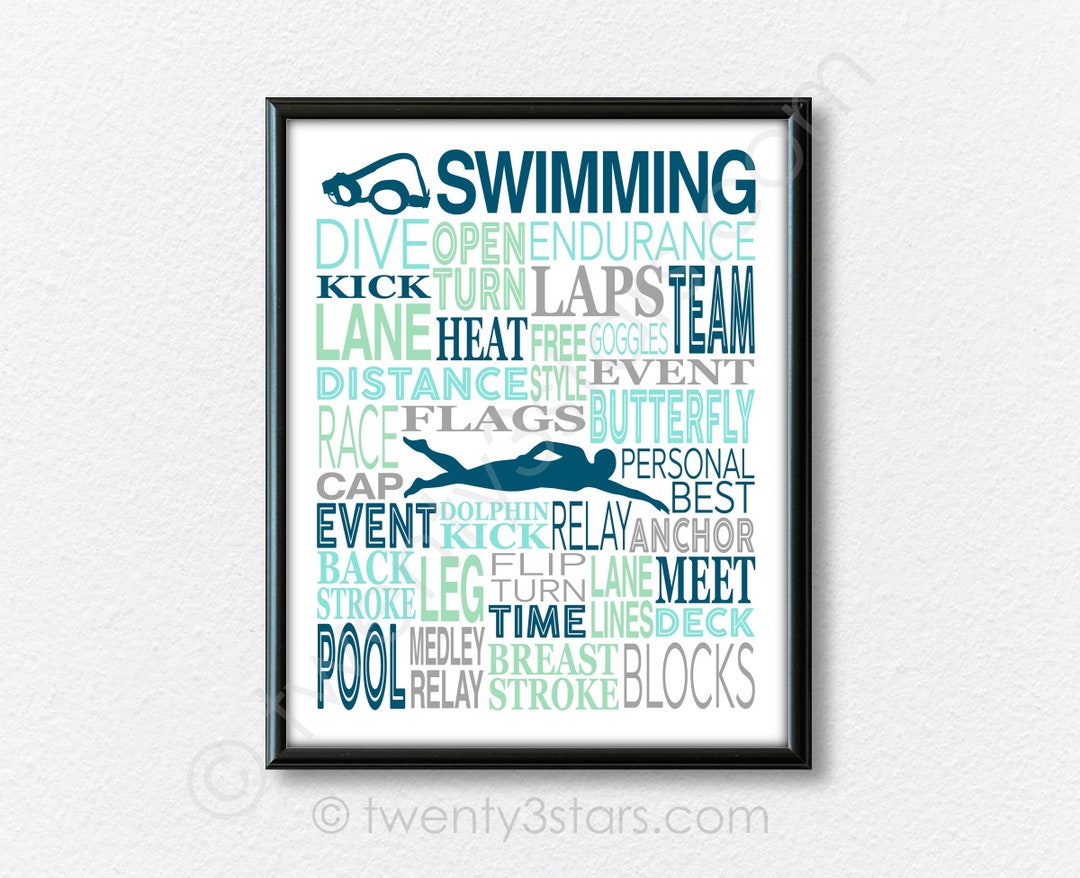 Swimming Word Art Swimmer Typography Swim Gift Gift for - Etsy