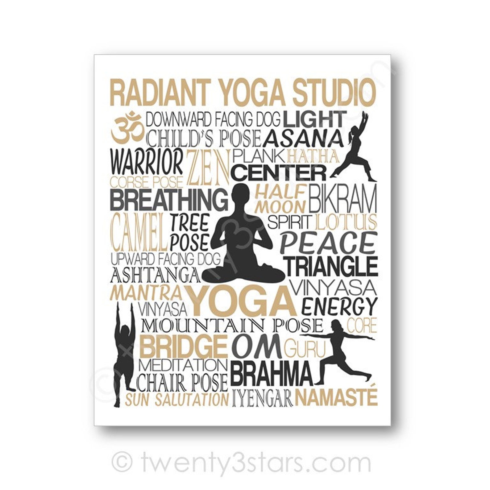 Yoga Typography Poster Print Yoga Studio Name Art Namaste - Etsy