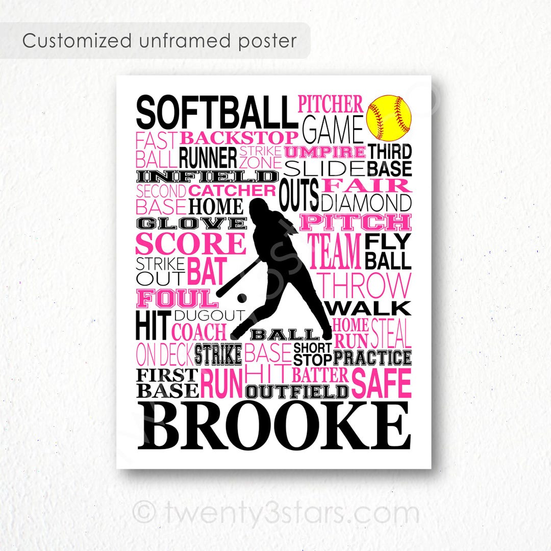 Custom Softball Art, Personalized Softball Poster Typography, Softball ...
