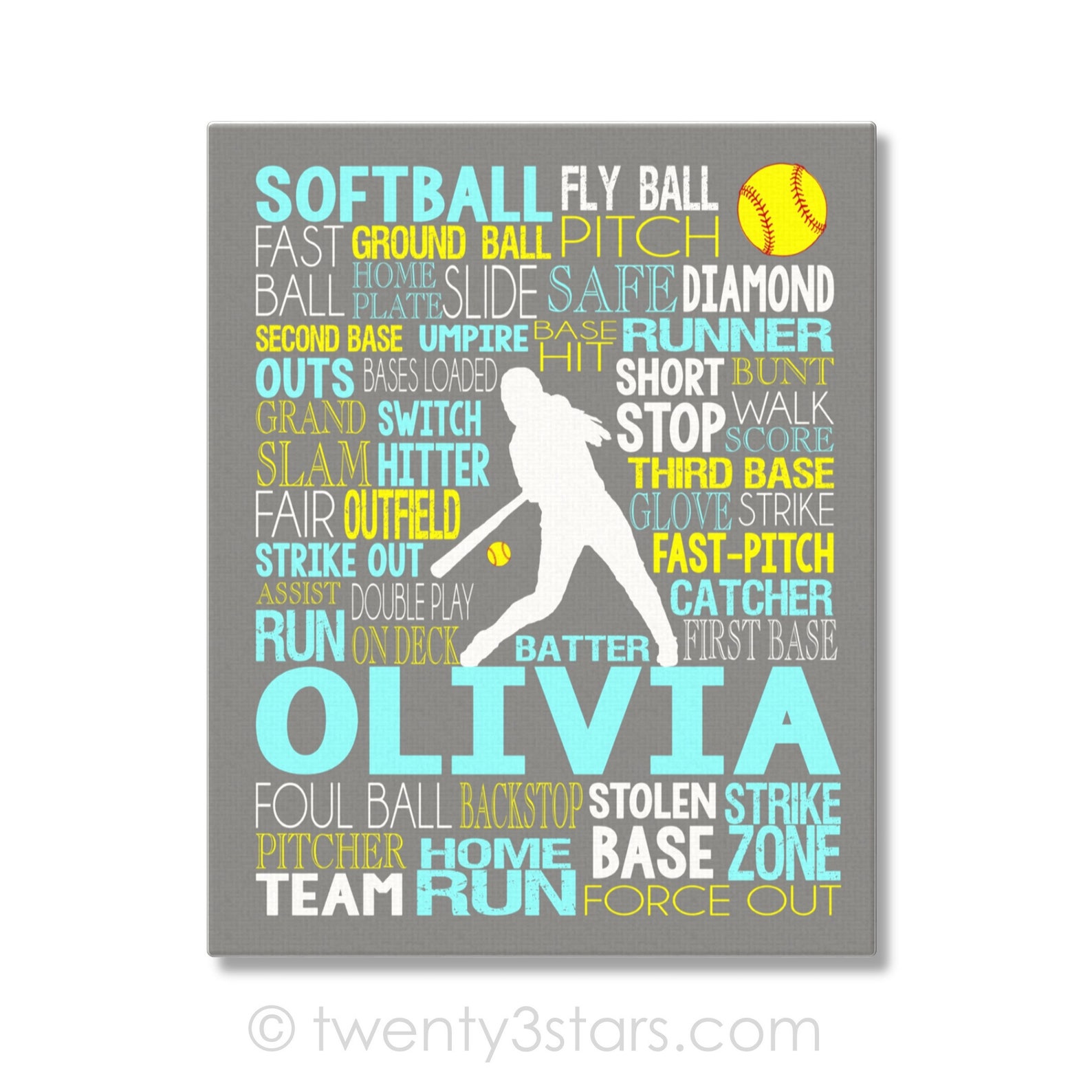 Custom Softball Art Personalized Softball Poster Typography | Etsy