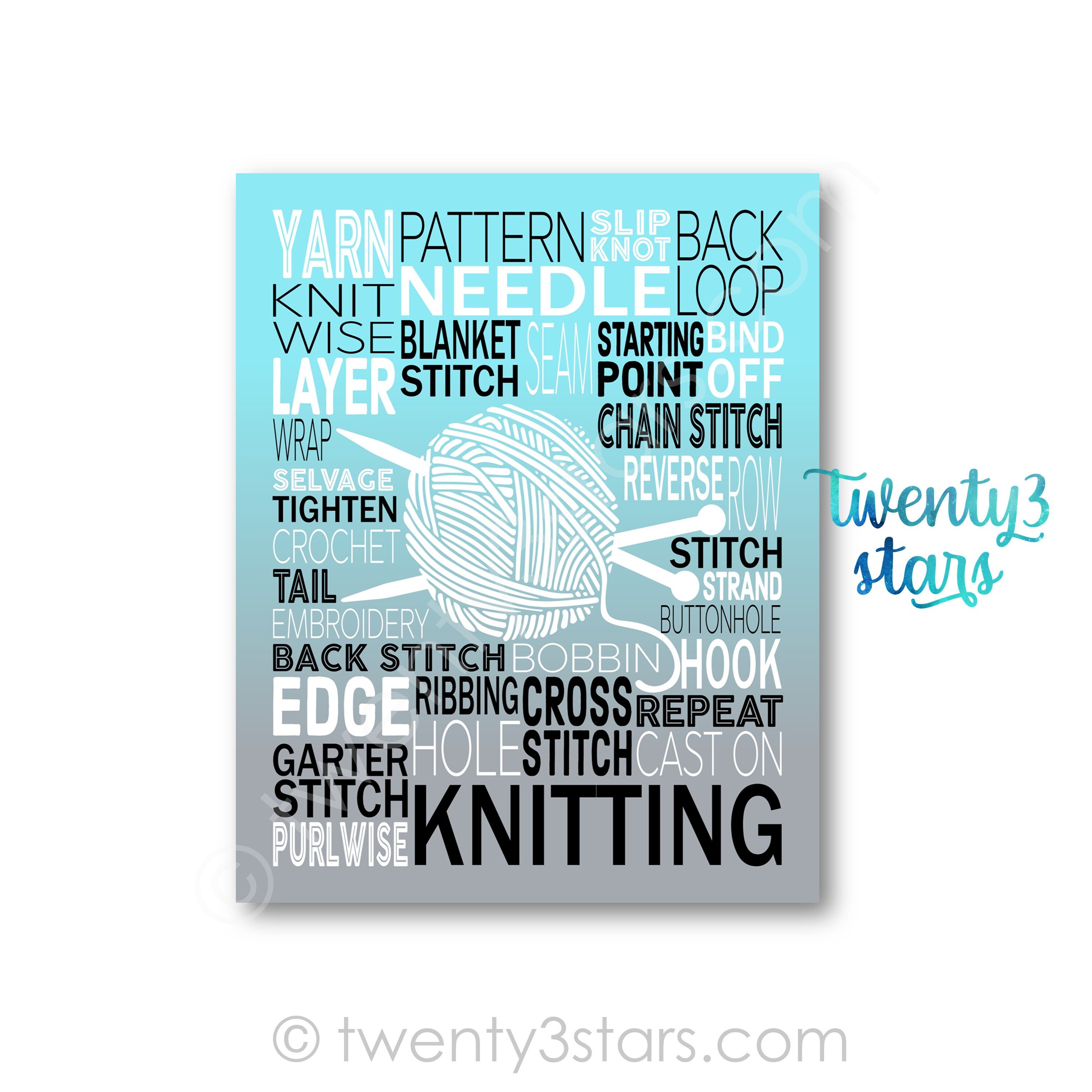 Knitting Typography Poster Knitting Room Art Crocheting | Etsy