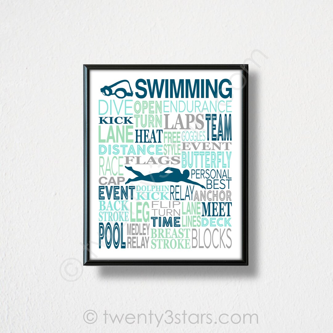 Swimming Word Art Swimmer Typography Swim Gift Gift for - Etsy