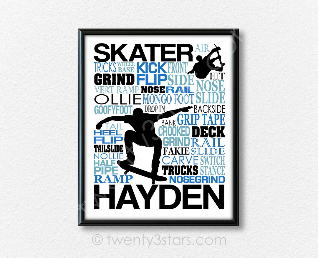 Custom Skateboarding Poster Art Skateboarder Gift Skating - Etsy