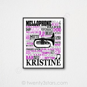Mellophone Typography Poster, Mellophone Player Gift, Mellophone Gift ...