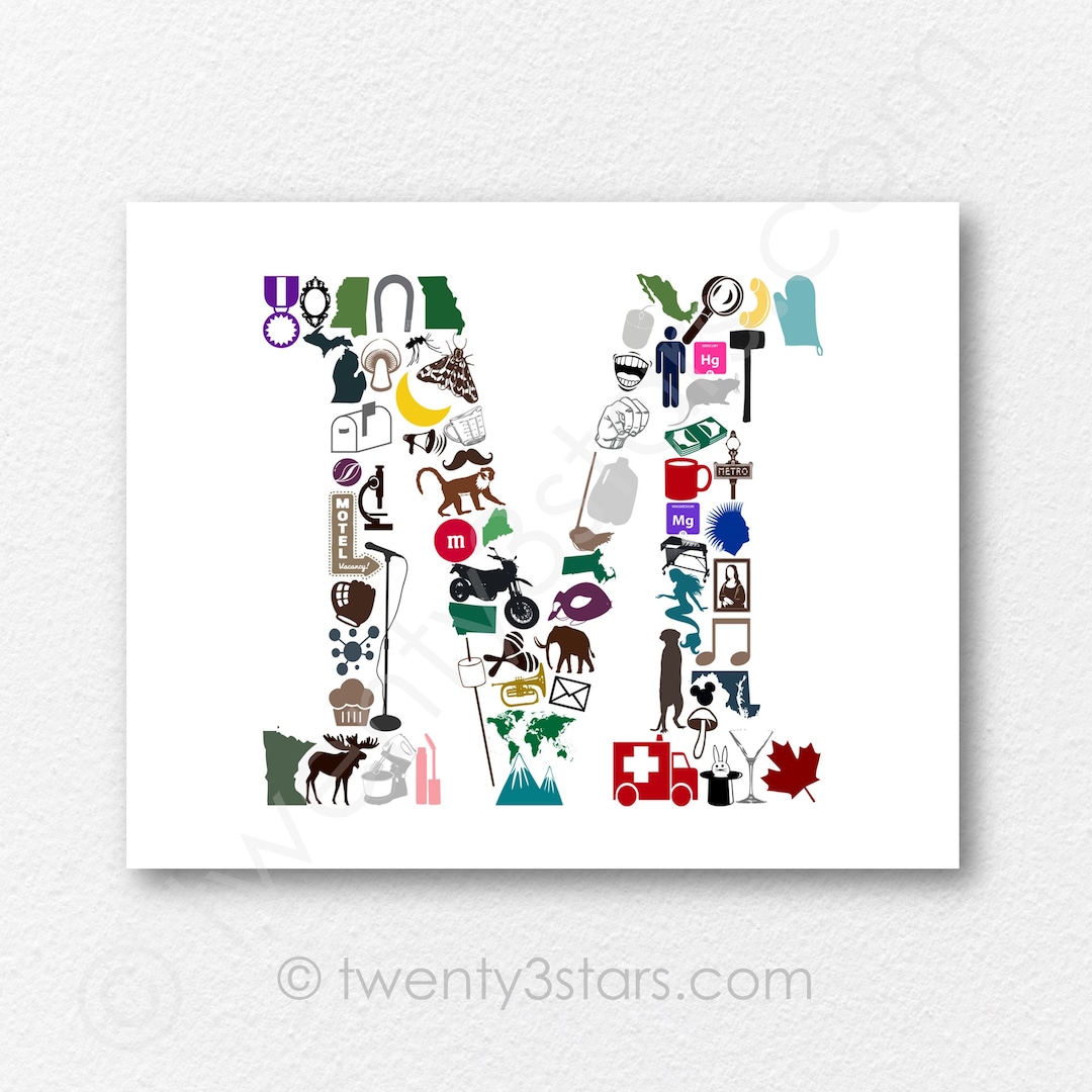 Letter M Poster, Letter M is for Art, M Nursery Wall Art Print, Baby ...