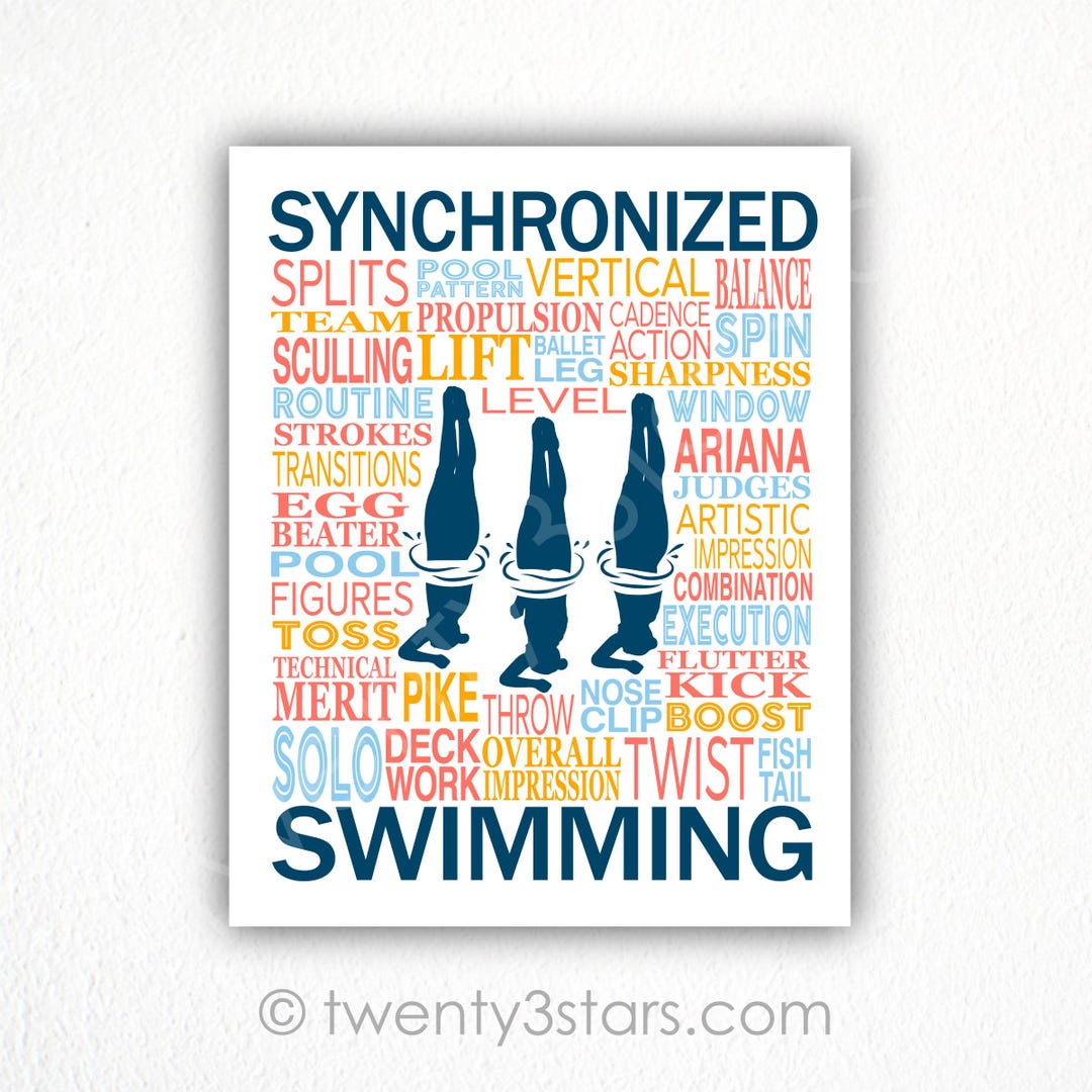 Synchronized Swimming Typography Poster, Gift for Synchro Swimmer, Swim ...