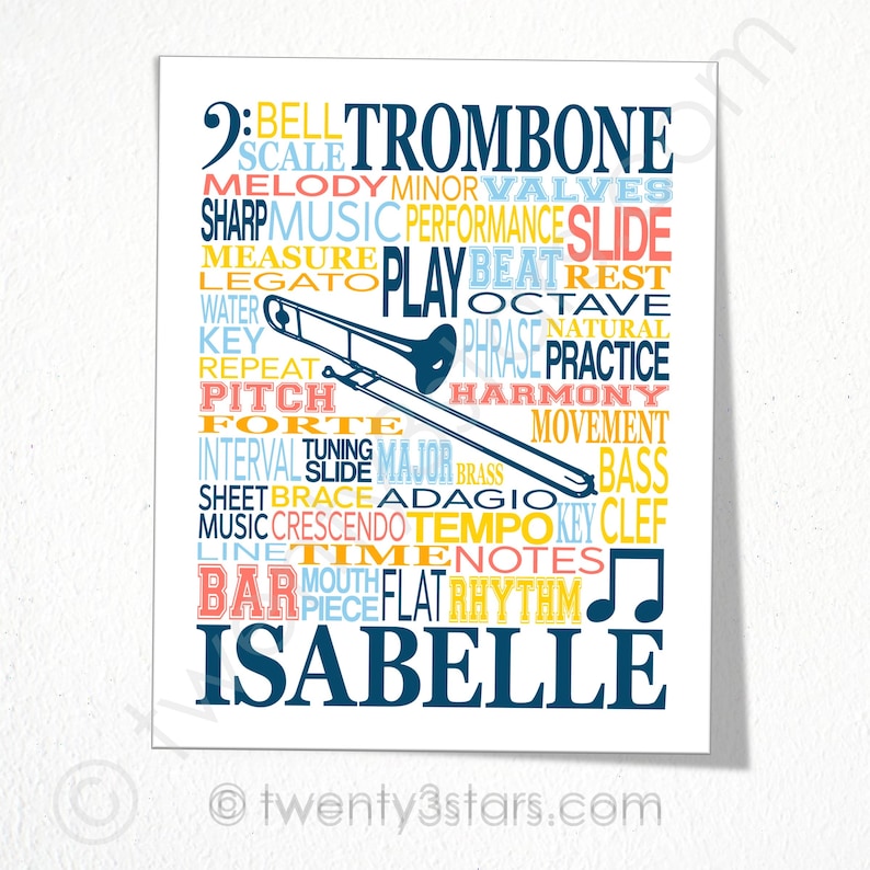 Custom Trombone Typography Poster: Marching Band Art - Etsy