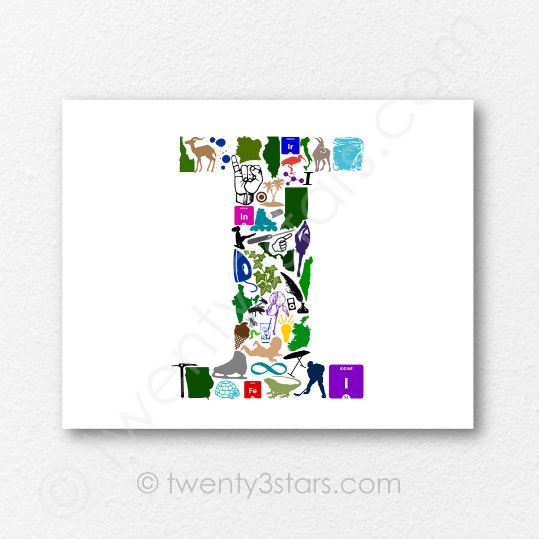 Custom Letter I Poster, Gift for Baby Shower, Monogram Name Nursery Art ...