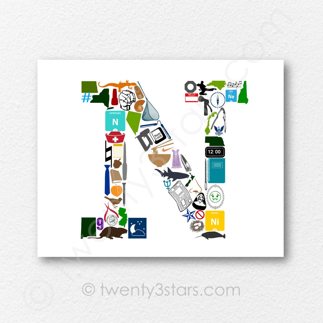 Letter N Poster, Letter N is for Art, N Nursery Wall Art Print, Baby ...
