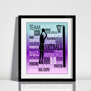 Netball Poster Typography, Girls Netball Art, Netball Team Gift ...