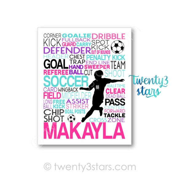 Girl's Soccer Poster Girls Soccer Typography Gift for | Etsy