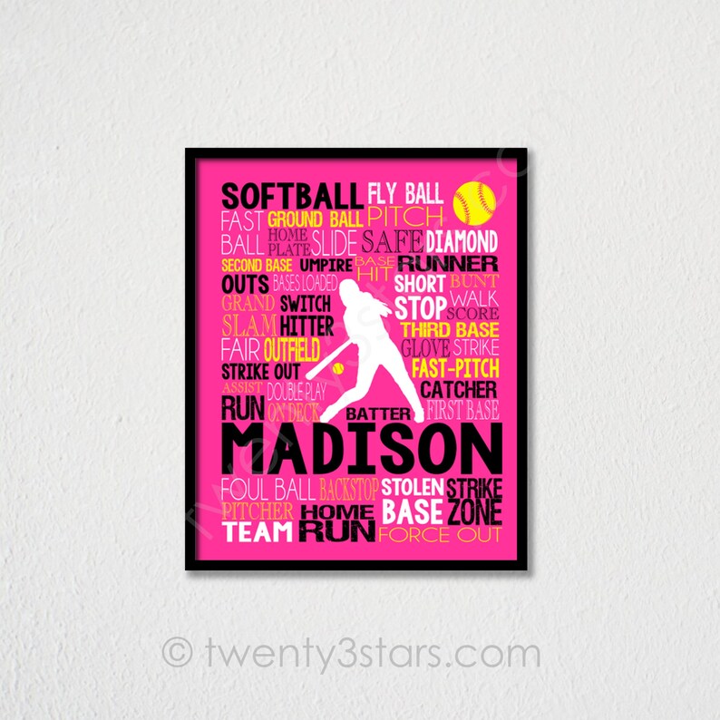 Custom Softball Art Personalized Softball Poster Typography | Etsy