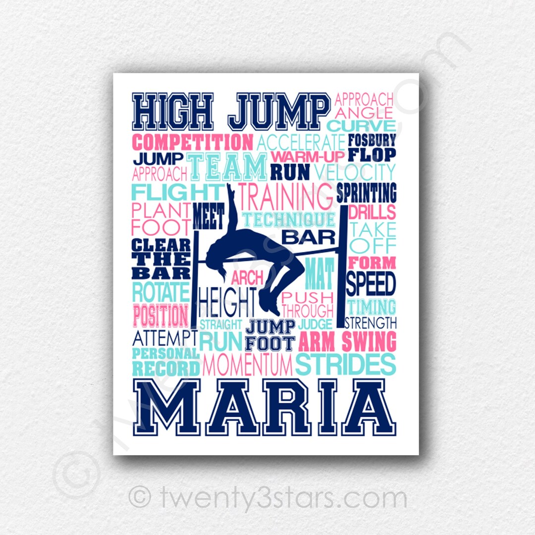 High Jump Art Print, High Jump Typography Poster, Track and Field Art ...