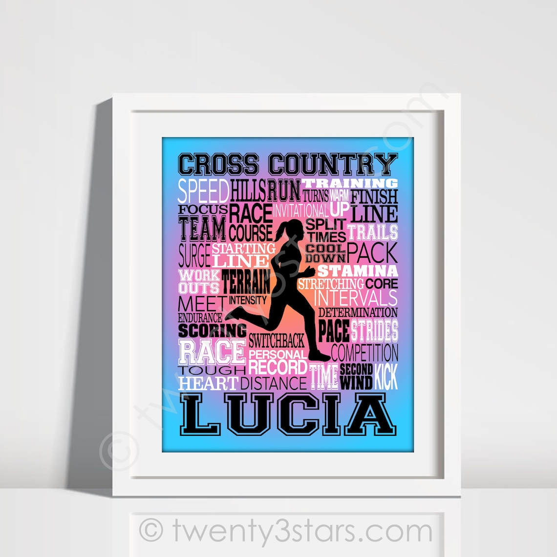 Cross Country Typography Personalized Cross Country Poster | Etsy