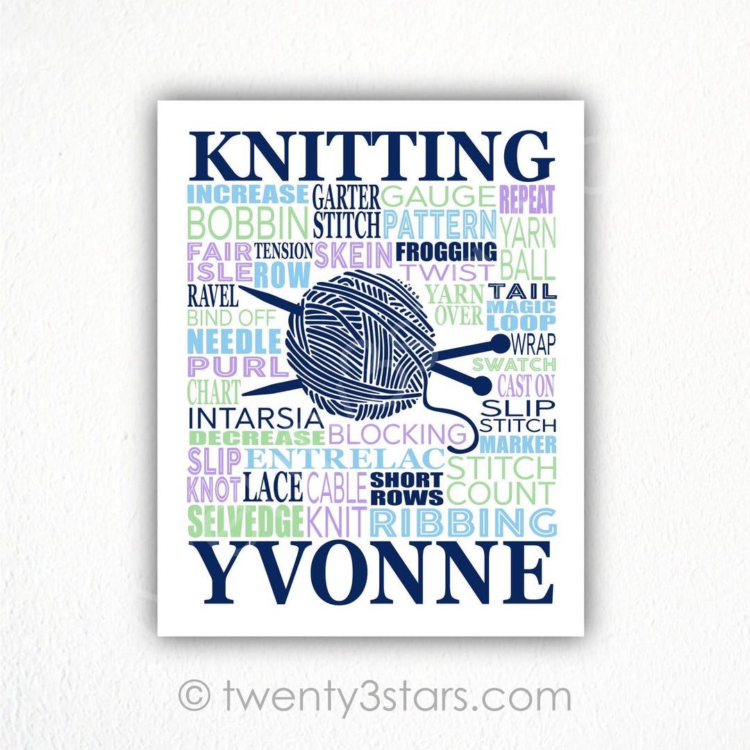 Knitting Typography Poster, Knitting Room Art, Crocheting Gift, Knitter ...