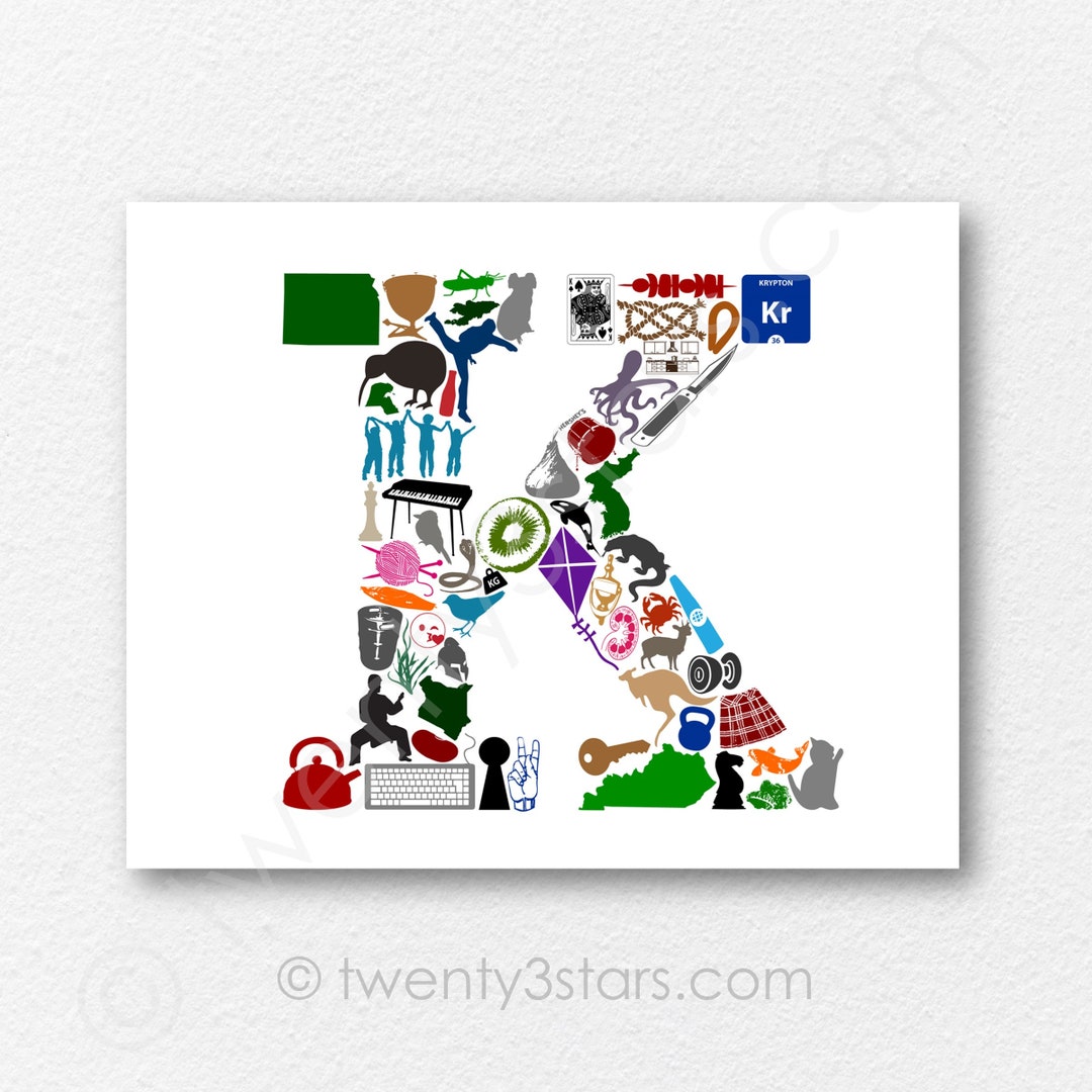 Letter K Poster, Letter K is for Art, K Nursery Wall Art Print, Baby ...