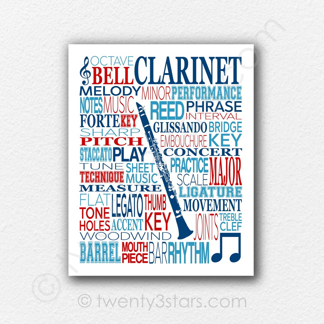 Clarinet Word Art Gift, Custom Clarinetist Poster Subway Wall Art ...
