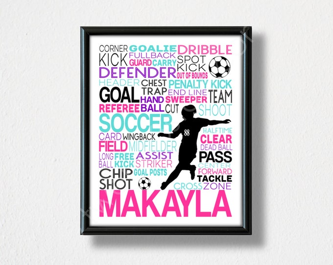 Girl's Soccer Poster Girls Soccer Typography Gift for | Etsy