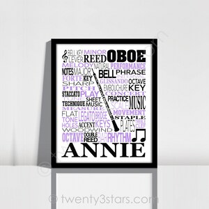 Oboe Typography Poster, Oboist Gift, Oboe Player Art, Oboe Gift, Oboe ...