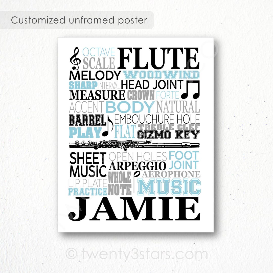 Flute Player Gift, Custom Flautist Poster, Marching Band Personalized ...