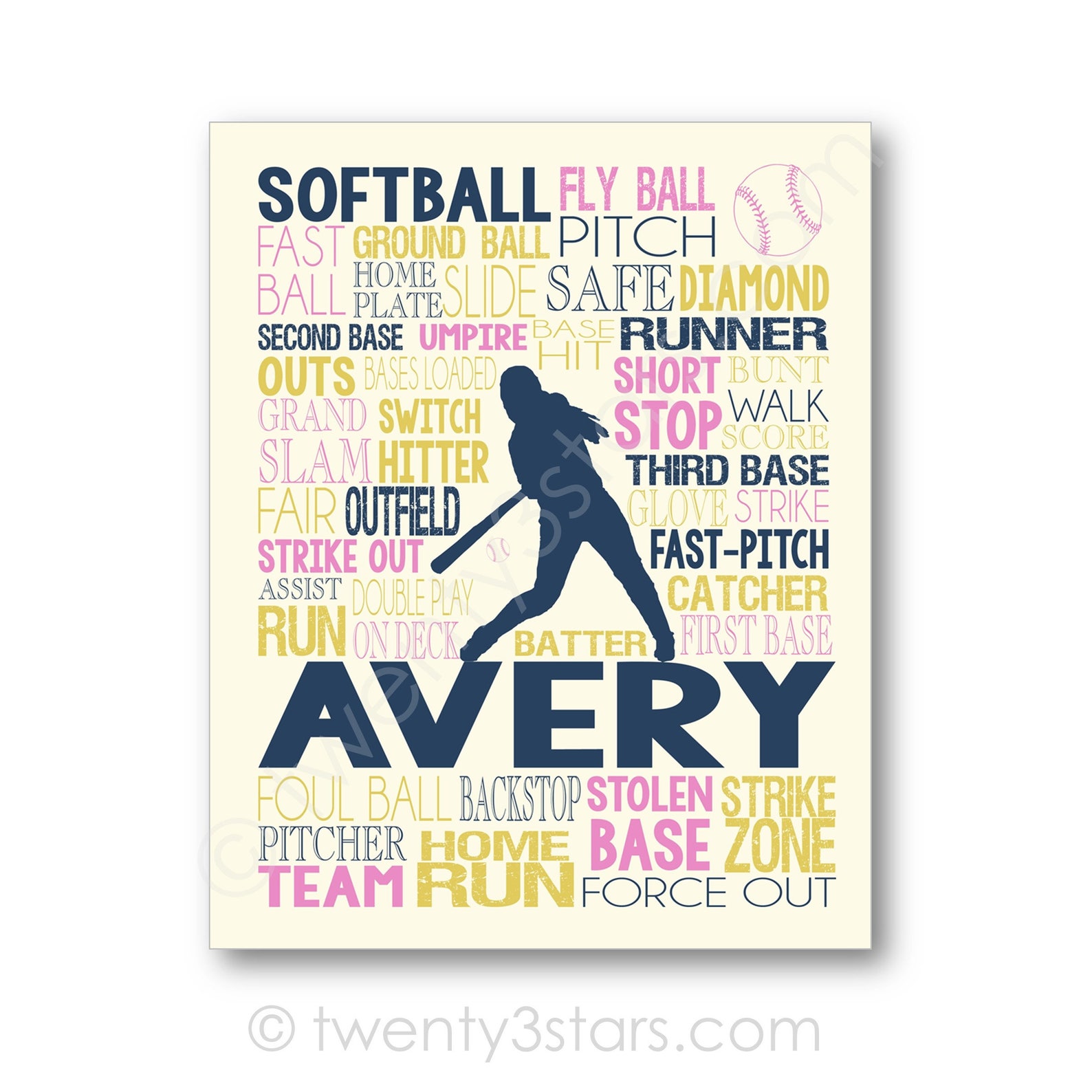 Custom Softball Art Personalized Softball Poster Typography | Etsy