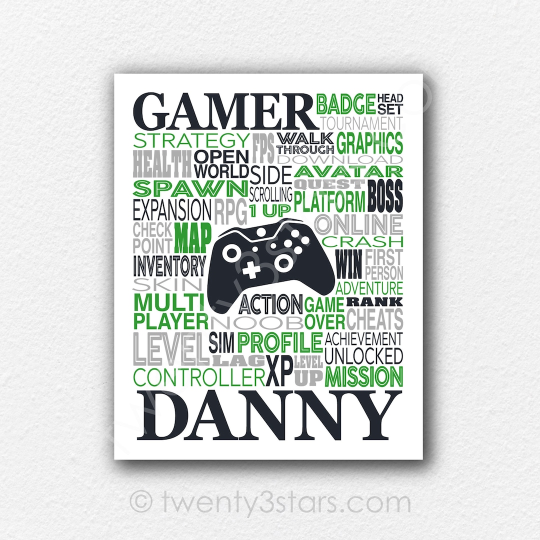 Gamer Typography Poster, Gamer Wall Art, Gaming Poster, Gamer Gift ...