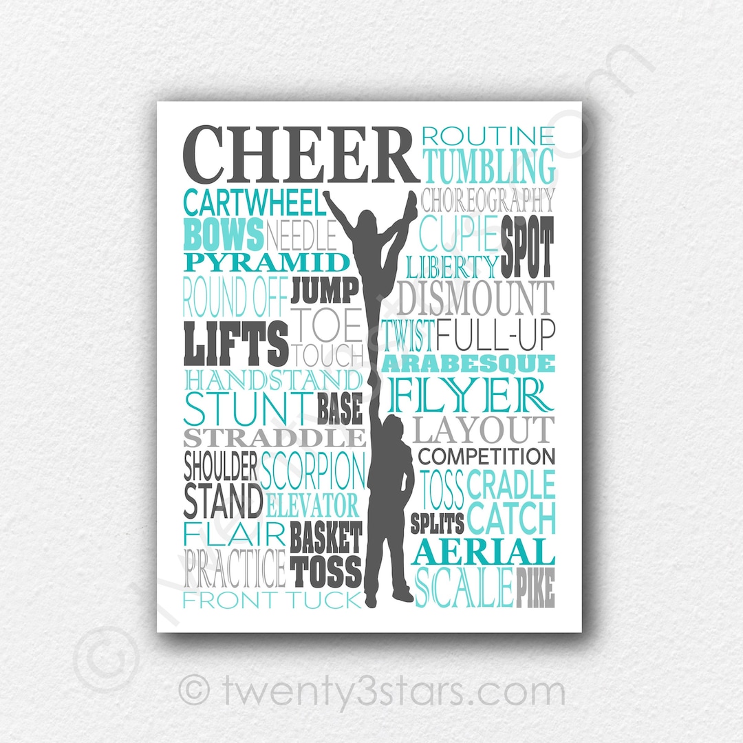 Cheer Stunt Team Word Art, Cheer Squad Art, Pompon Gift for Cheer Team ...