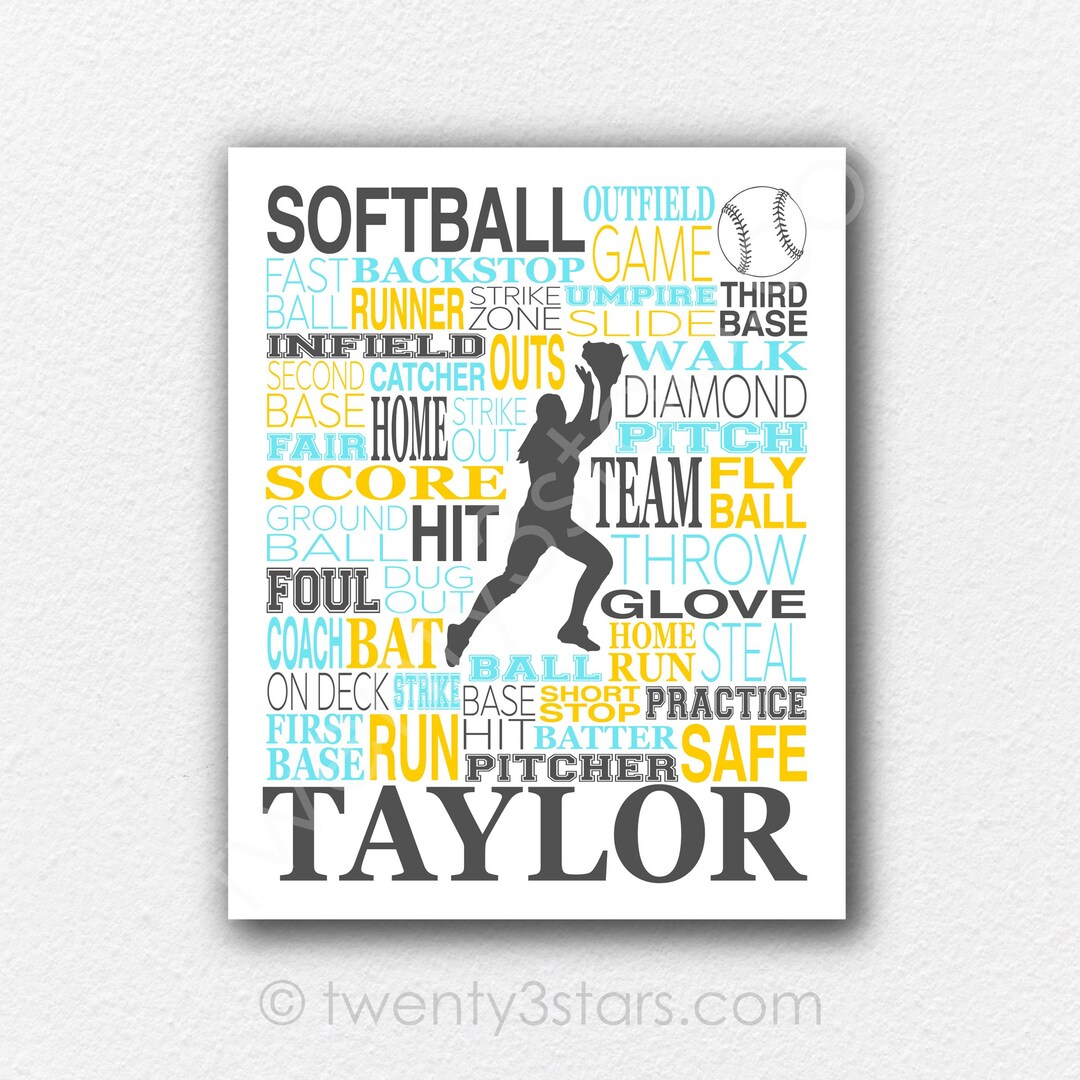 Softball Outfielder Wall Art, Customizable Colors (name Optional) - Etsy