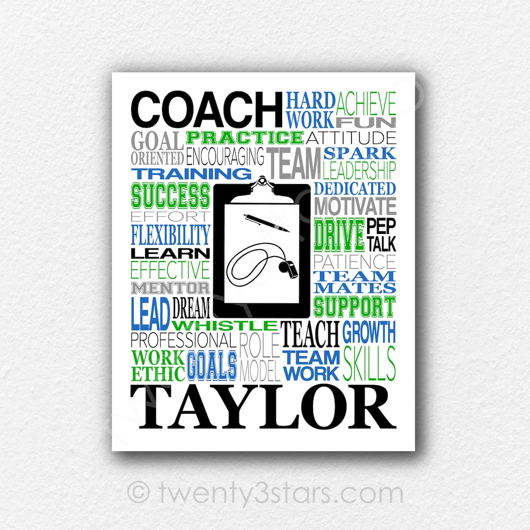 Coaching Gift Print: Personalized Team Colors - Matte Photo Paper - Etsy