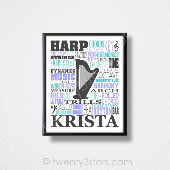 Harp Typography Poster Harpist Gift Harp Player Art Harp - Etsy