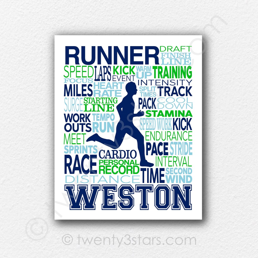 Running Typography Poster, Runner's Room Art, Gift for Marathon Runner ...