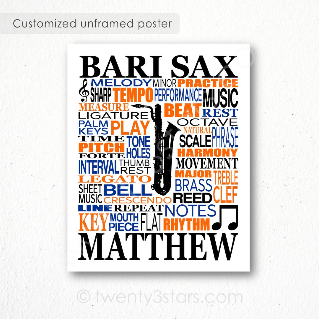 Bari Saxophone Poster, Gift for Saxophone Player, Baritone Saxophone ...
