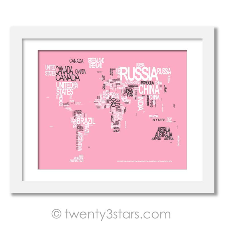 World Map Typography Poster Print Typographic Atlas Art with | Etsy