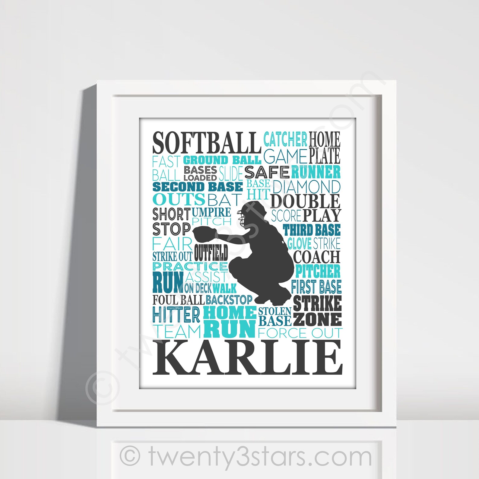 Softball Catcher Word Art Girls Softball Typography Softball | Etsy